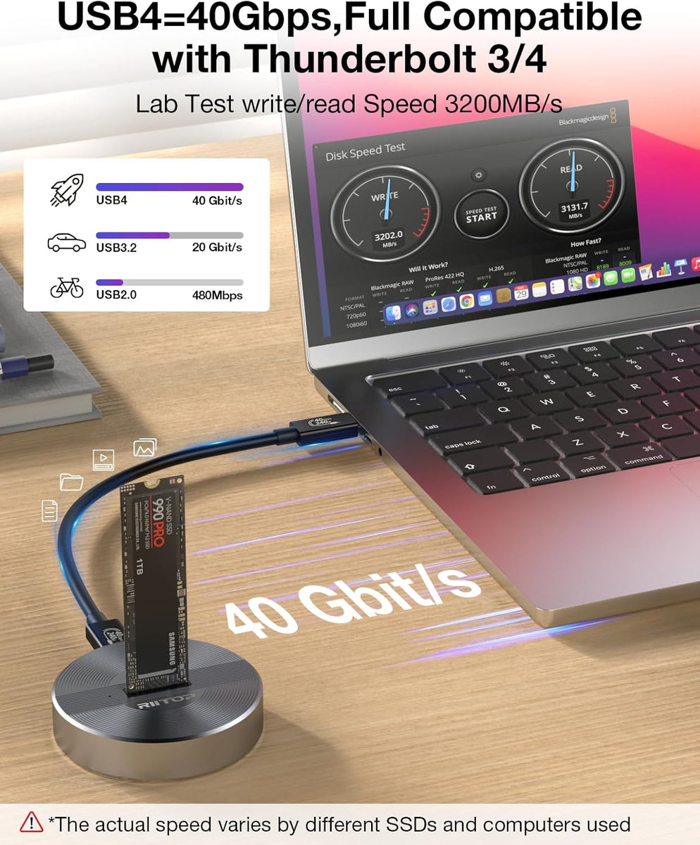 40Gbps NVMe Docking Station, RIITOP M.2 NVMe to USB4 Enclosure for NVM