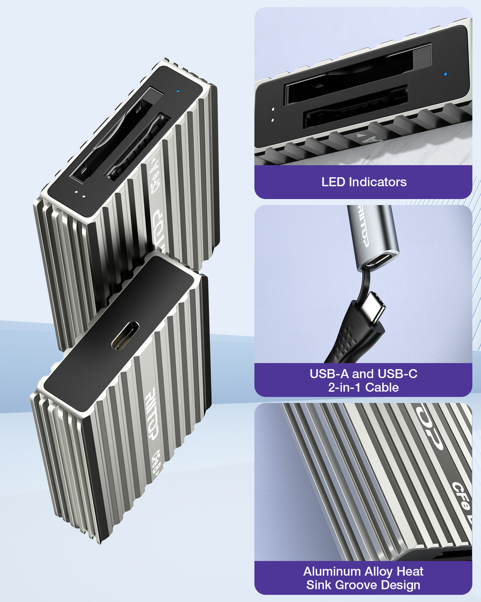 CF Express Card Reader RIITOP CFexpress Type B and Type A to USB C 3.2