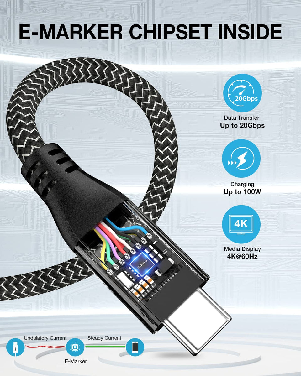 RIITOP USB 3.2 C to C Cable 20Gbps [1FT], Braided 2IN1 USB Type C Y Sh