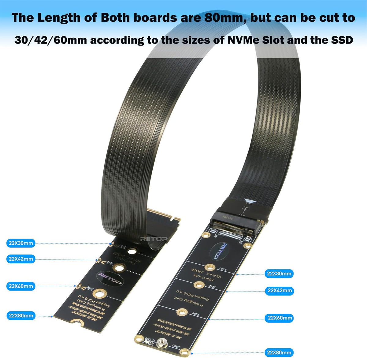 RIITOP M.2 NVMe Extension Cable, NVMe Extender for Both M Key and B+M