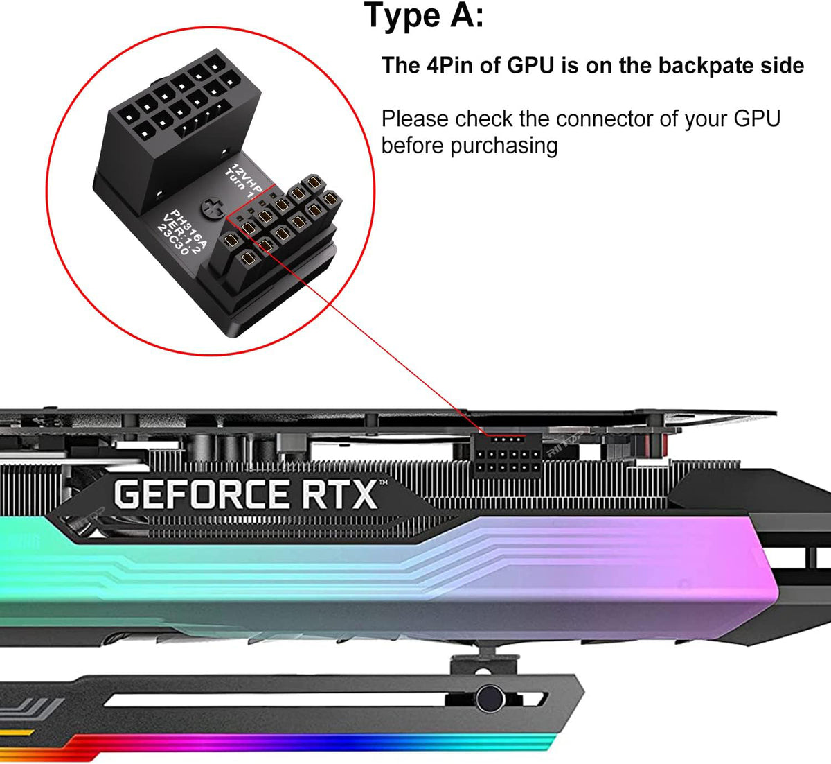 12VHPWR 180 Degree Angled Adapter: Aluminum ATX 3.0 16 Pin GPU Power C ...