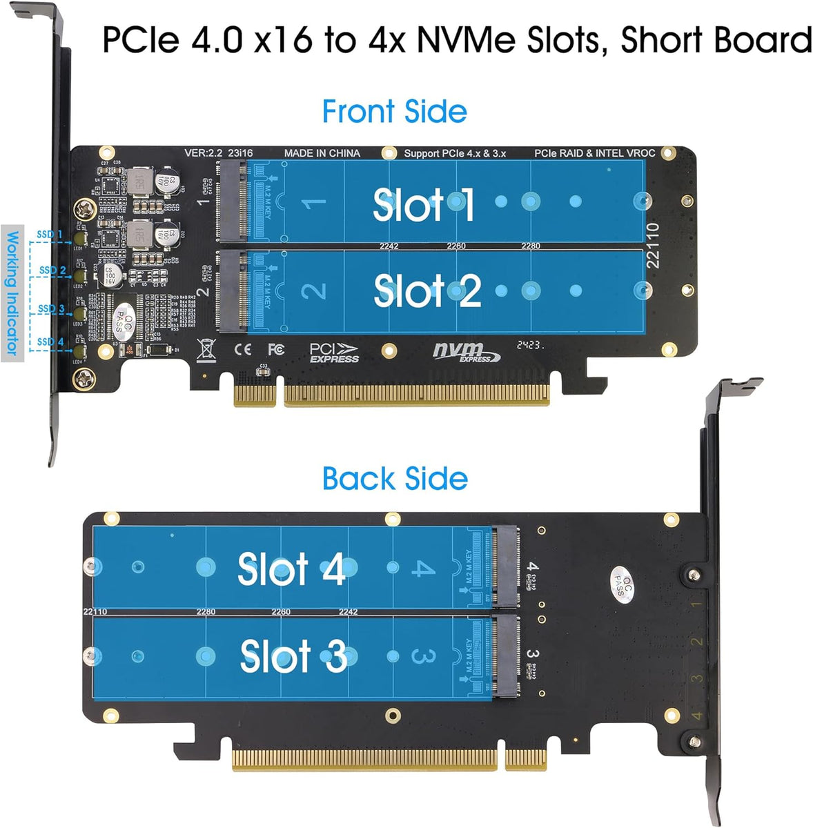 RIITOP Quad PCIe NVMe Adapter, PCIe 4.0 x16 to 4Ports M.2 NVMe Convert