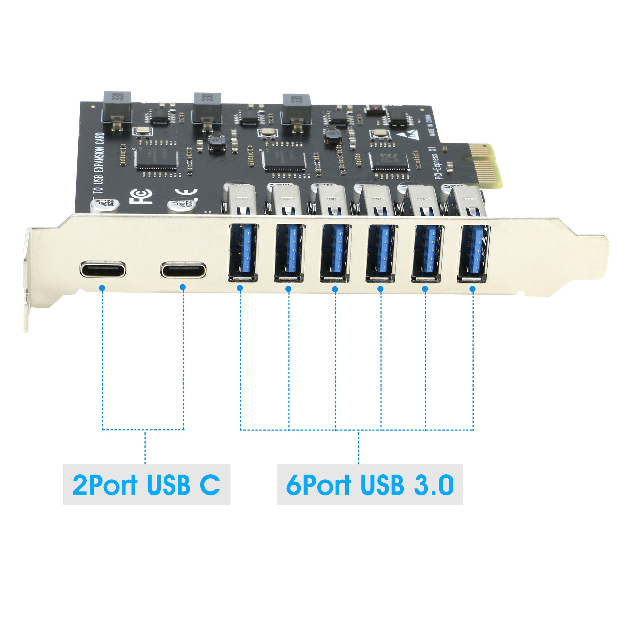 7-port USB Hub PCIe To USB 7-Port Expansion Card - 2x USB-C & 5x USB-A ...
