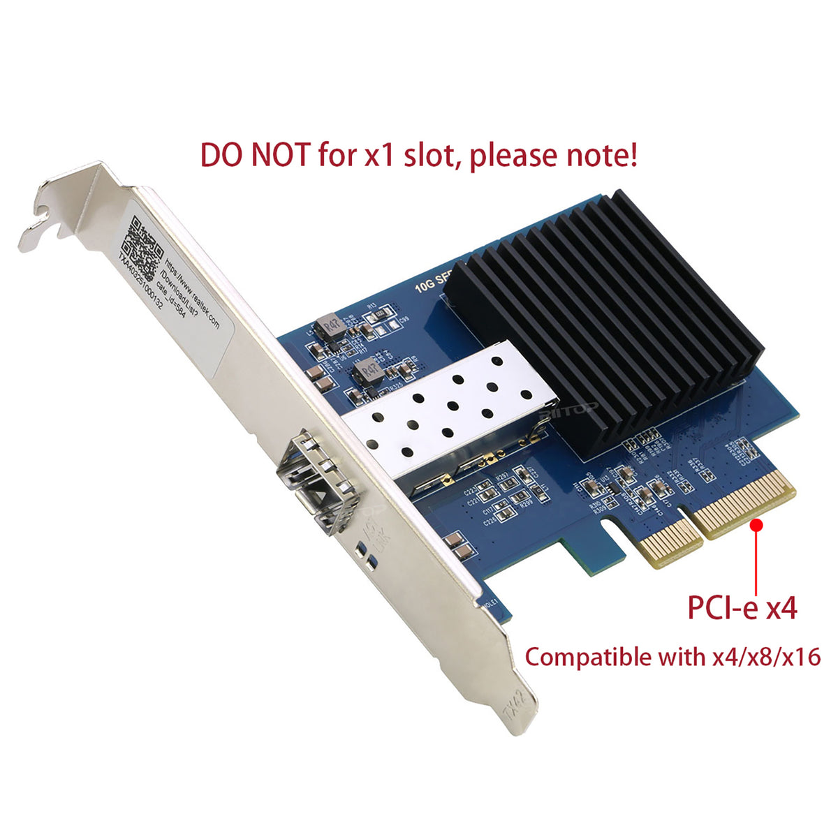 10Gb PCI-E x4 NIC Network Card, Single SFP+ Port, with Realtek 8127 Co ...