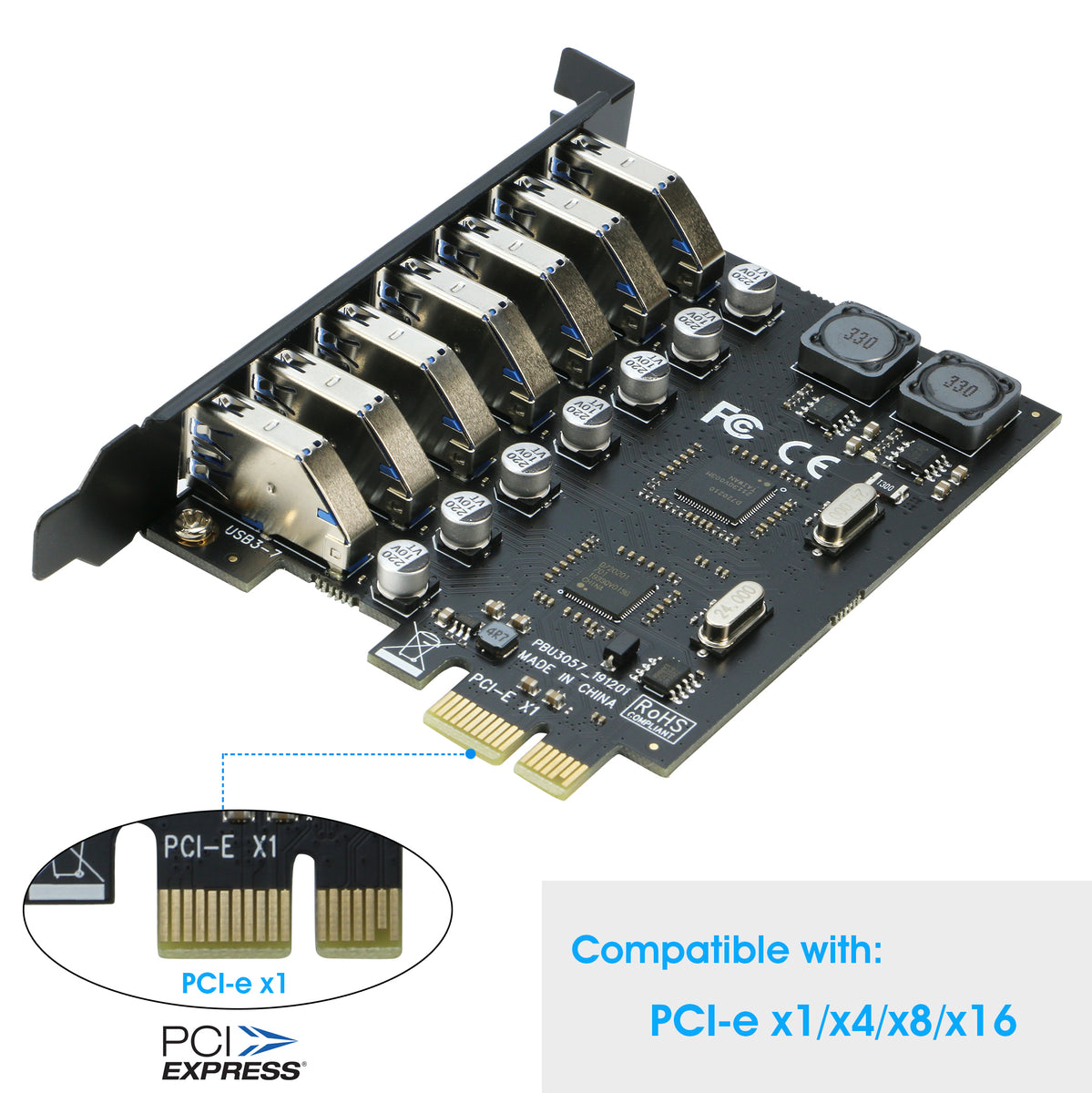 USB 3.0 PCI-e Expansion Card 7Port, RIITOP PCI-e x1 to USB 3.0 HUB Ada